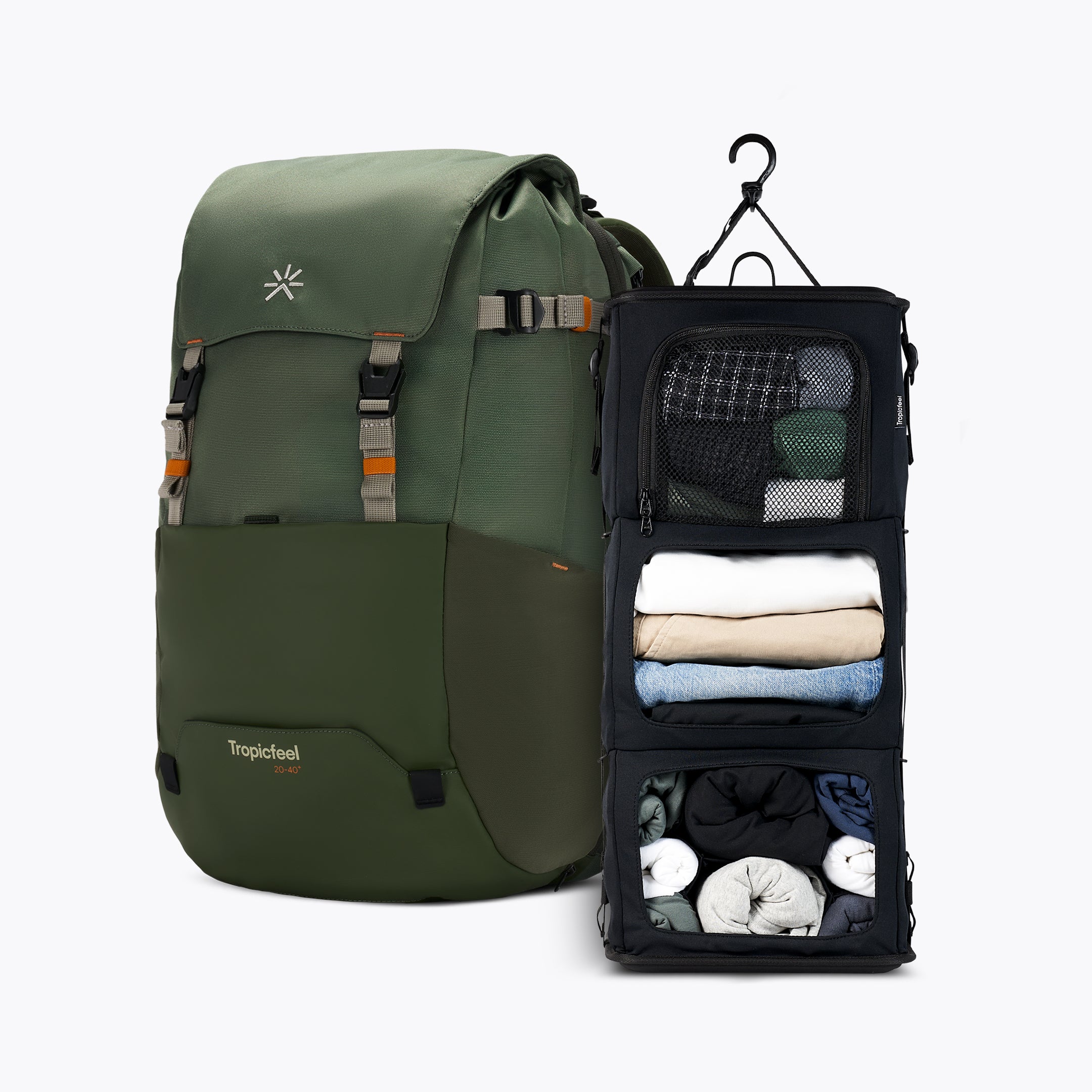 Travel Pack | Shell Backpack Bronze Green + Wardrobe – Tropicfeel